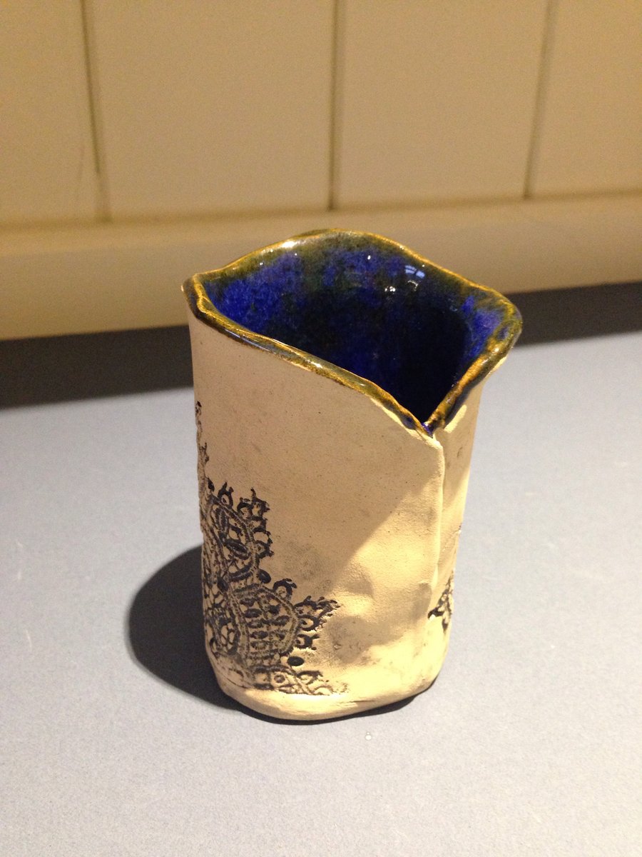 Ceramic pottery stoneware impressed lace vase p... - Folksy