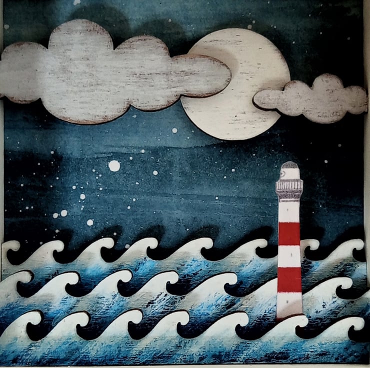 Lunar Lighthouse Picture, Nautical Diorama, Woo... - Folksy