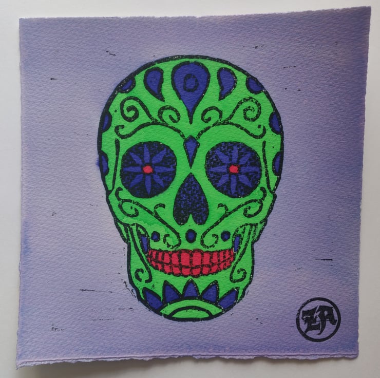 Day of the Dead sugar skull woodcut print - Folksy