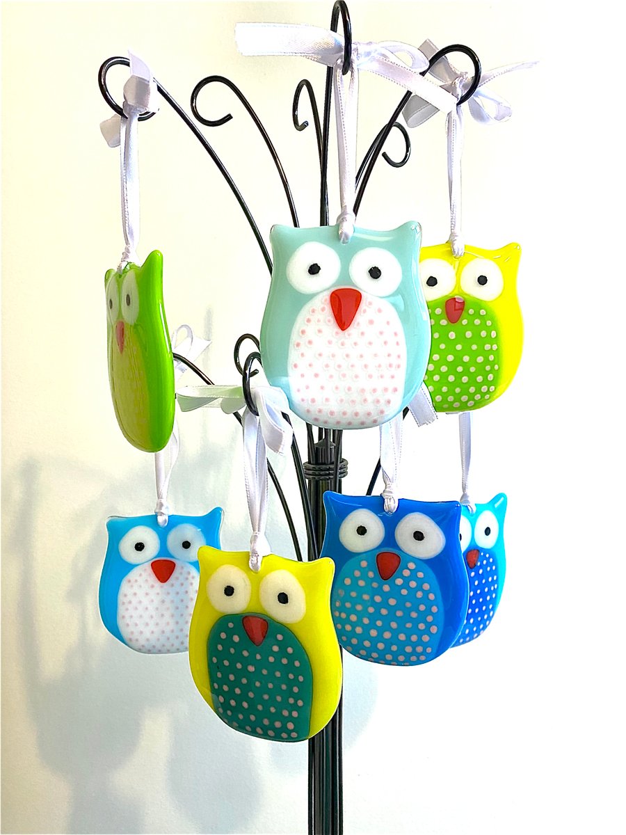 Owl Glass Hanging Decoration - Folksy