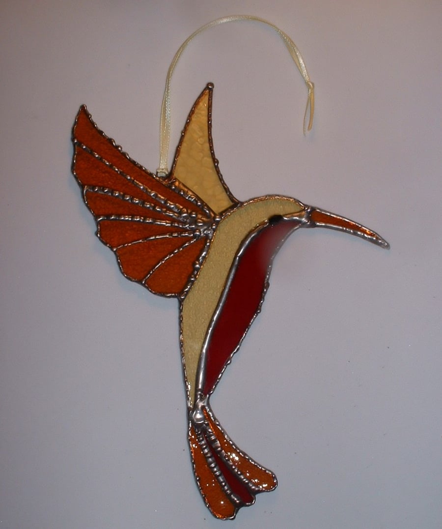 Red & Gold Stained Glass Hummingbird Suncat... - Folksy