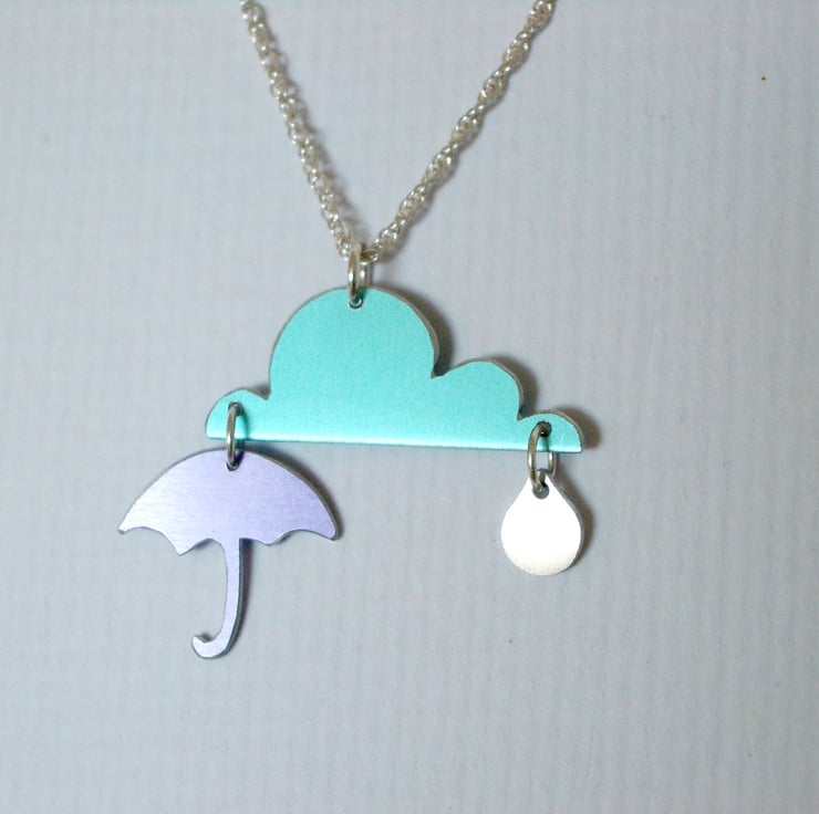 Cloud umbrella raindrop weather necklace pendant - Folksy