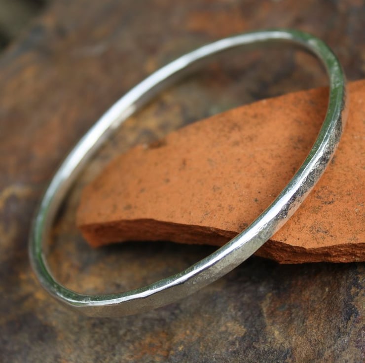 Silver oval bangle heavy forged - Folksy