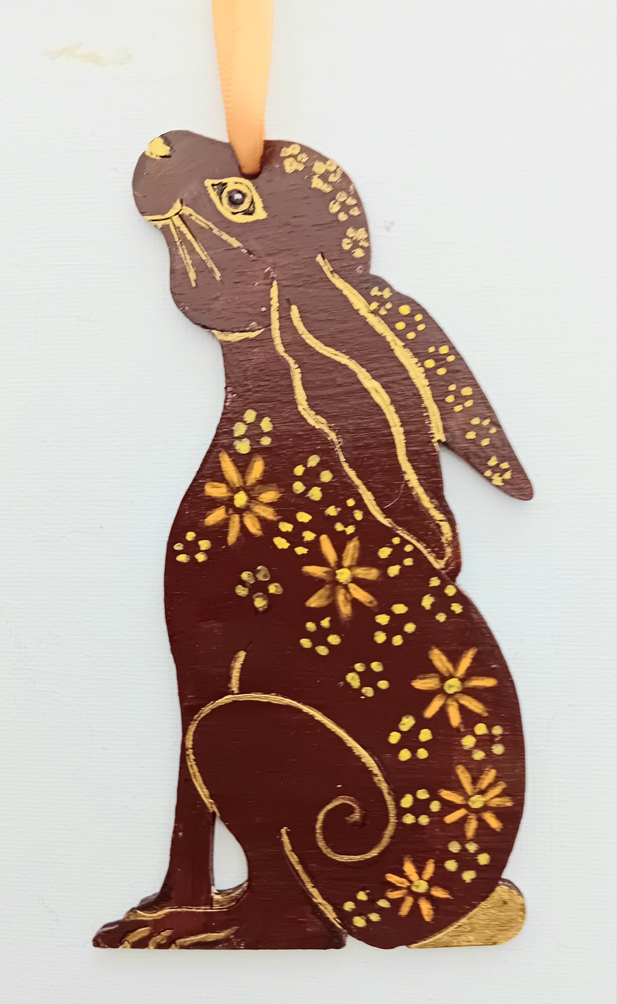 Hare shape in brown and gold - Folksy