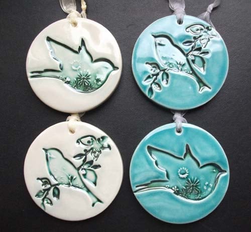 Set of two large ceramic bird hanging decoratio... - Folksy