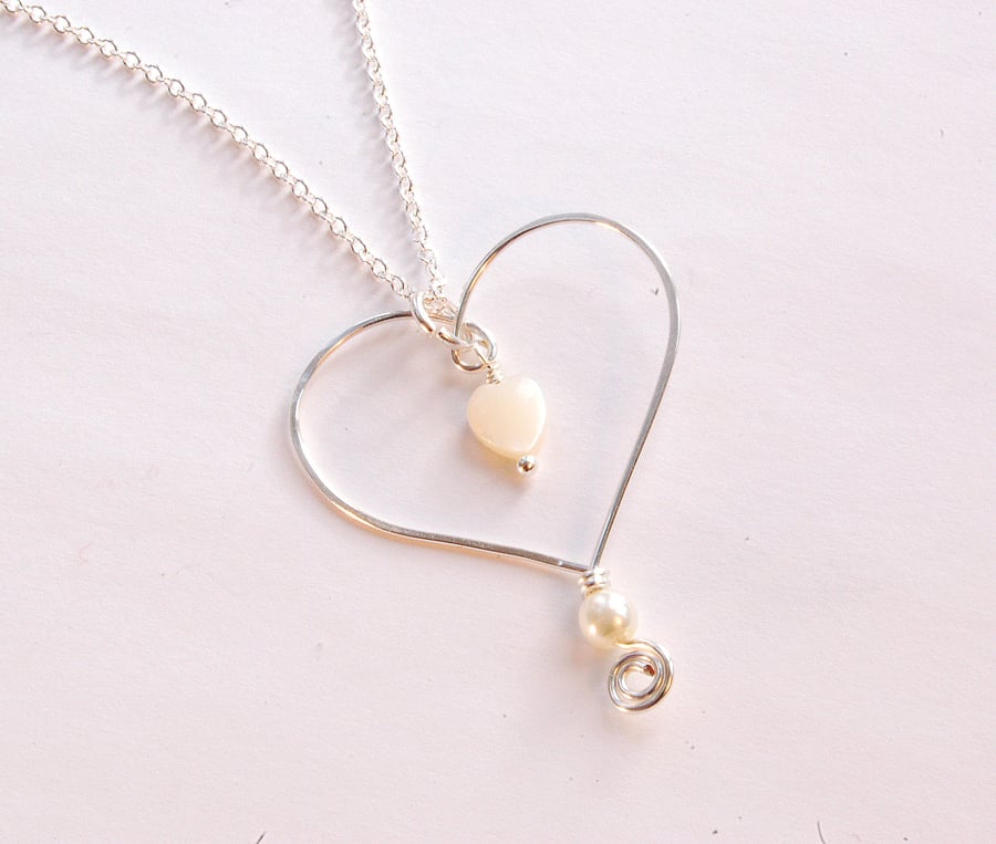 Mother of Pearl Heart Necklace - Folksy