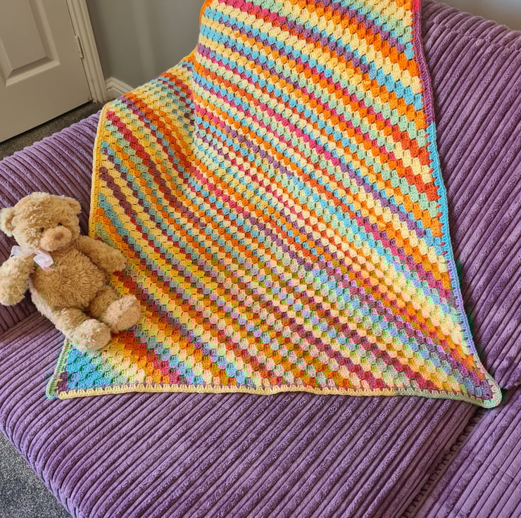 Crochet Rainbow Baby Blanket - Pram, pushchair,... - Folksy