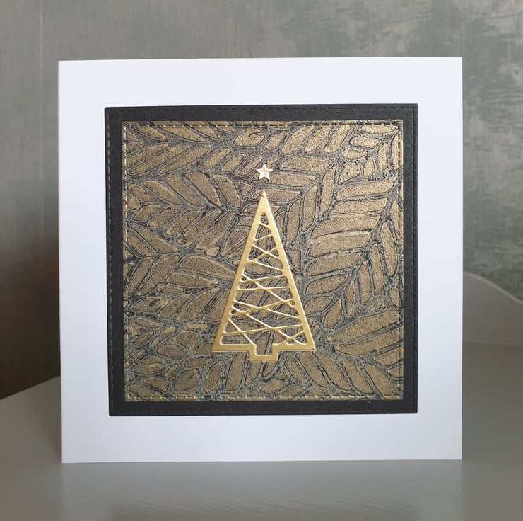 Gold Christmas Tree Card - Folksy