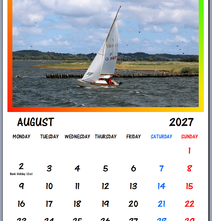 2027 Calendar Sailing Boats A4 Size Wall Hanging - Folksy