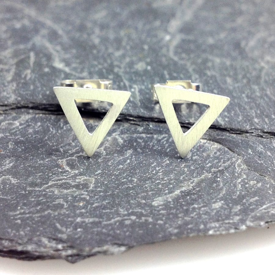 Silver triangle stud earrings - Folksy