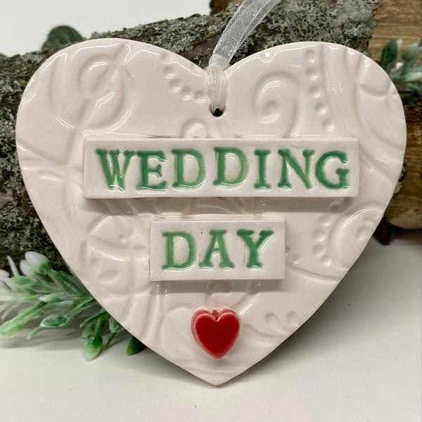 Ceramic Wedding heart green writing - Folksy