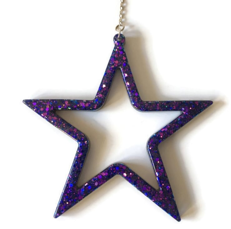 Purple glitter star large resin hanging decorat... - Folksy