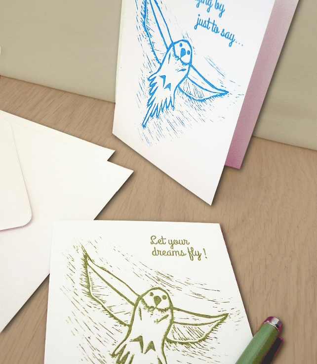 Flying birds, set of two blank cards, flying by... - Folksy