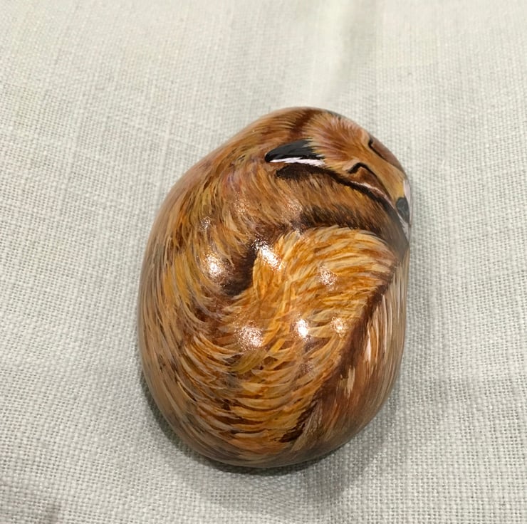 Fox hand painted pebble garden rock art wildlif... - Folksy