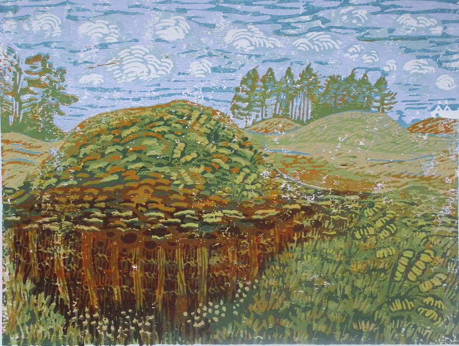 Sutton Hoo Landscape - Original Hand Pressed L... - Folksy