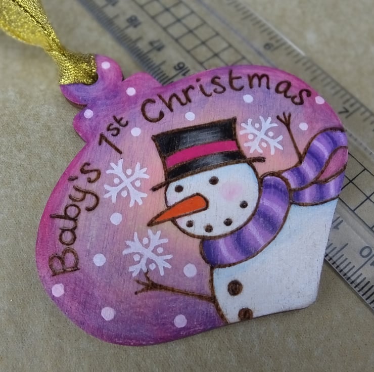 Baby's First Christmas wooden pyrography bauble... - Folksy