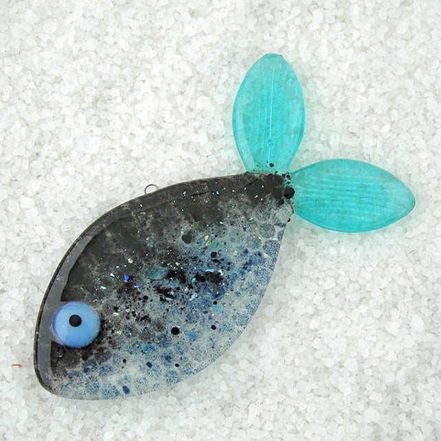 Fused Glass Sparkle Fish Decoration - Folksy