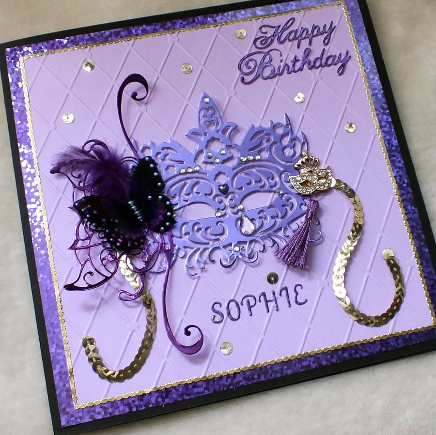 Handmade Personalised Masquerade Birthday Card - Folksy