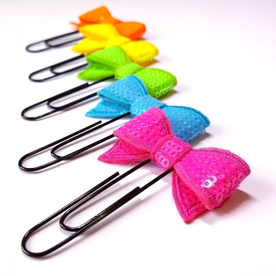 Rainbow Sequin Bow Paper Clip Set - Folksy
