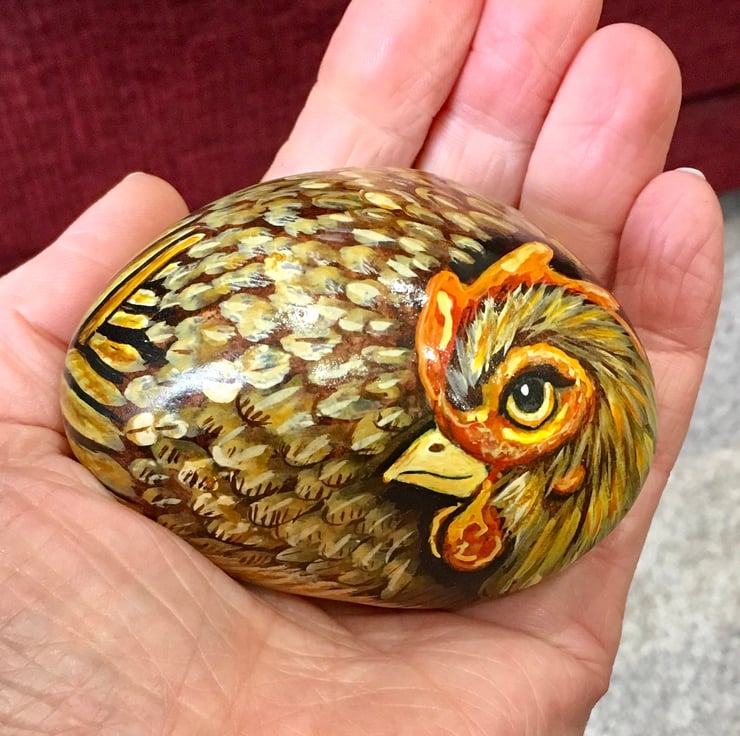 Chicken hand painted pebble garden rock art wil... - Folksy