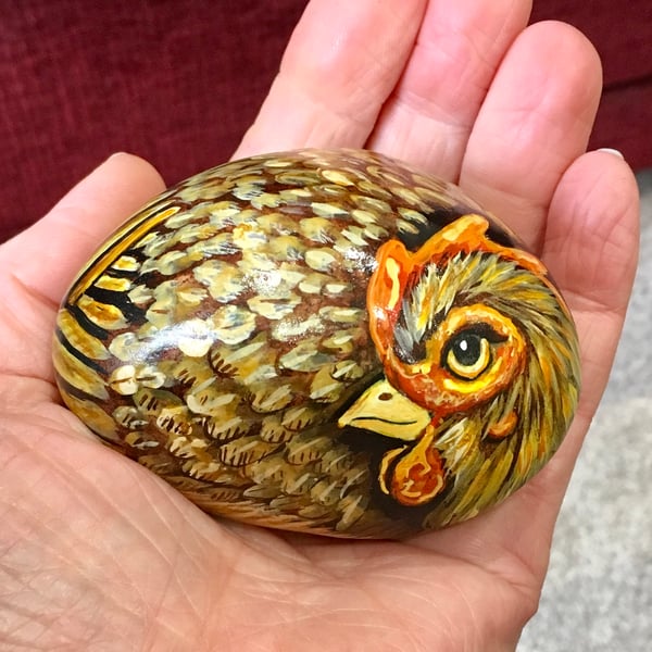 Chicken hand painted pebble garden rock art wil... - Folksy