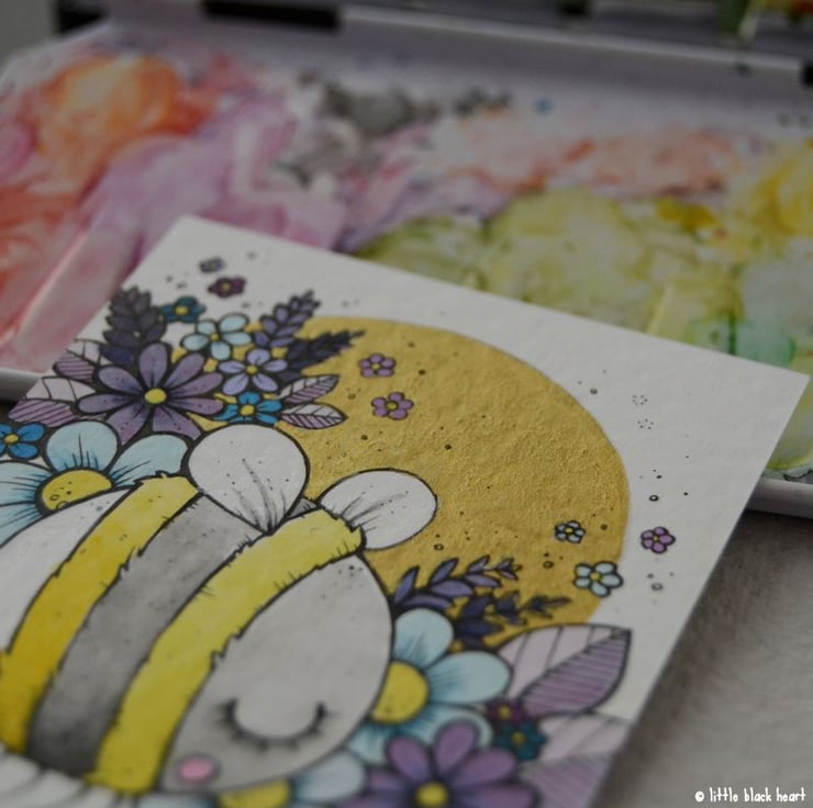 winterspring bee blue - original aceo - Folksy