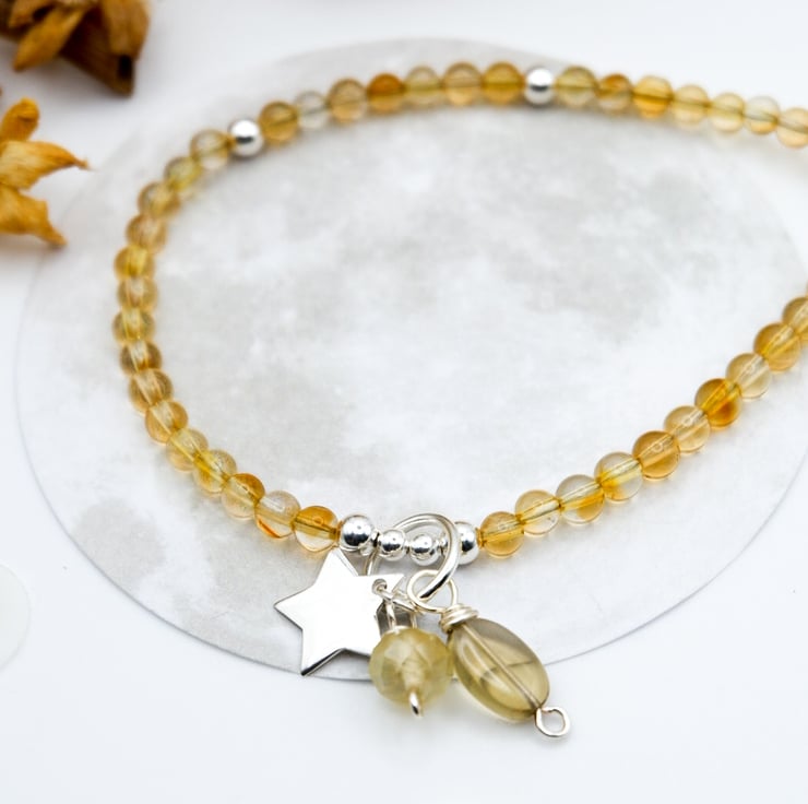 Celestial Citrine Gemstone Beaded Necklace, Cel... - Folksy