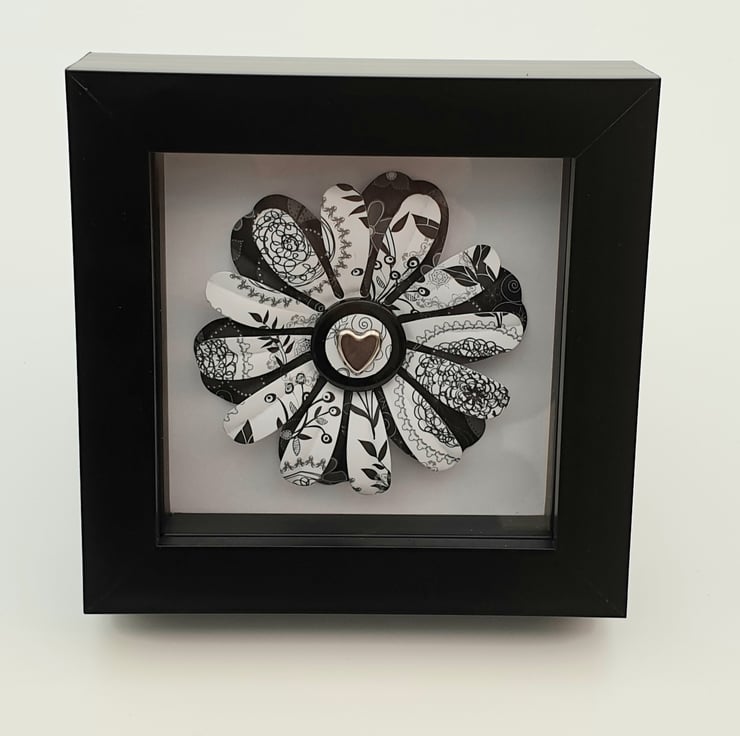 Monochrome flower box frame picture - Folksy