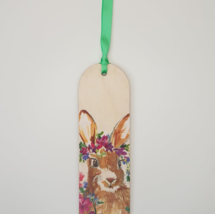 Rabbit decoupage wooden bookmark - Folksy