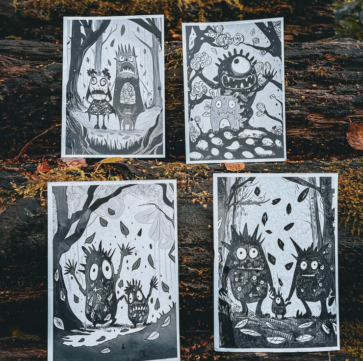 Autumn Monsters - Pack of 4 Postcards - Loveabl... - Folksy