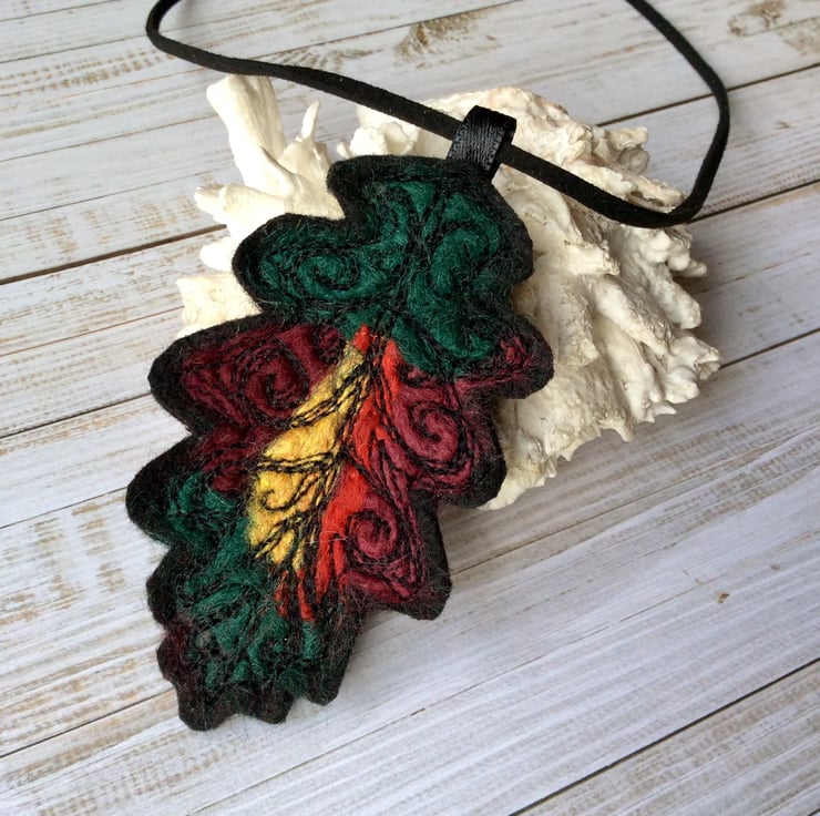 Unique oak leaf embroidered necklace. - Folksy