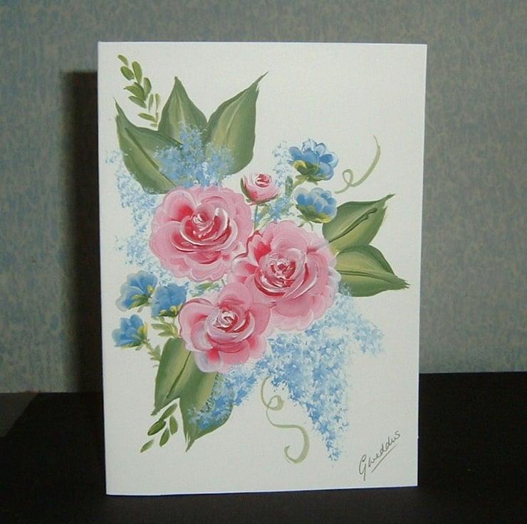 hand painted floral greetings card original 7x5... - Folksy