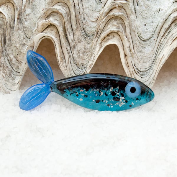Fused Glass Blue Sparkly Fish Decoration - Folksy