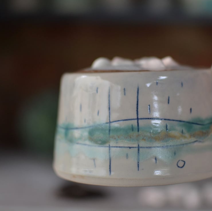 Ceramic cup - Seascape. glazed in white, turquo... - Folksy