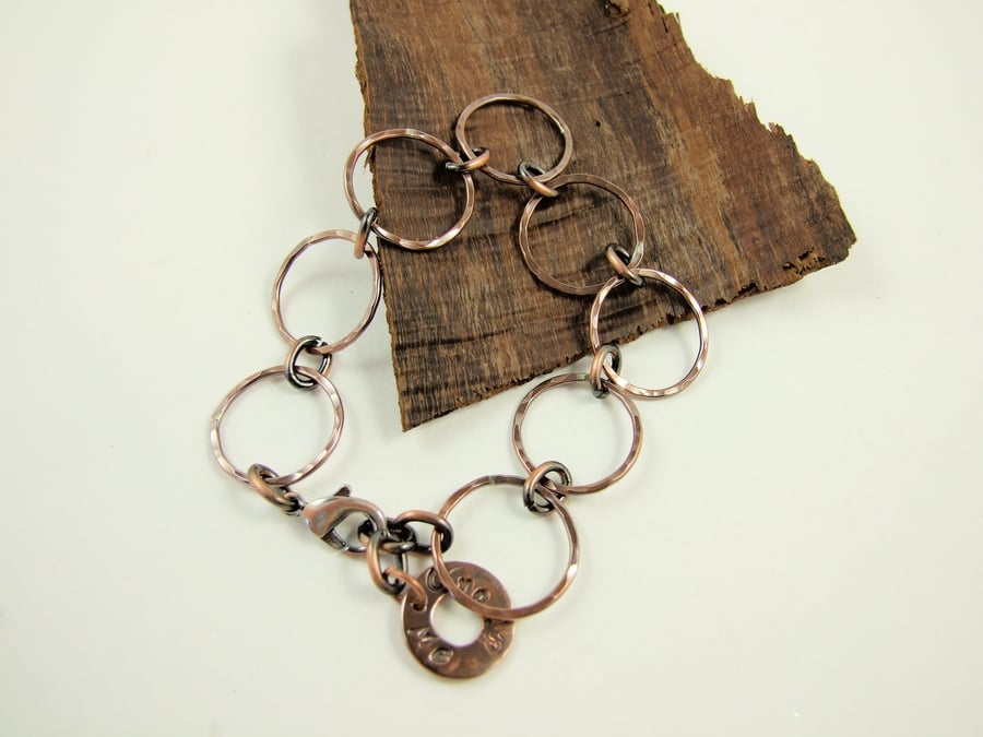 Bracelet, Copper Hand Forged Chain Links with M... - Folksy