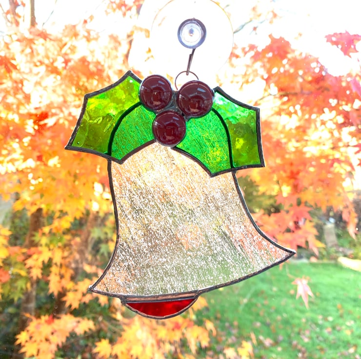 Stained Glass Christmas Bell - Handmade Hanging... - Folksy