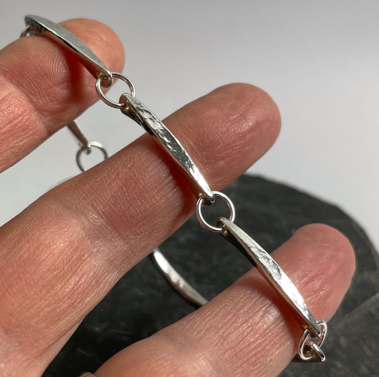 Sterling silver forged link bracelet - Folksy
