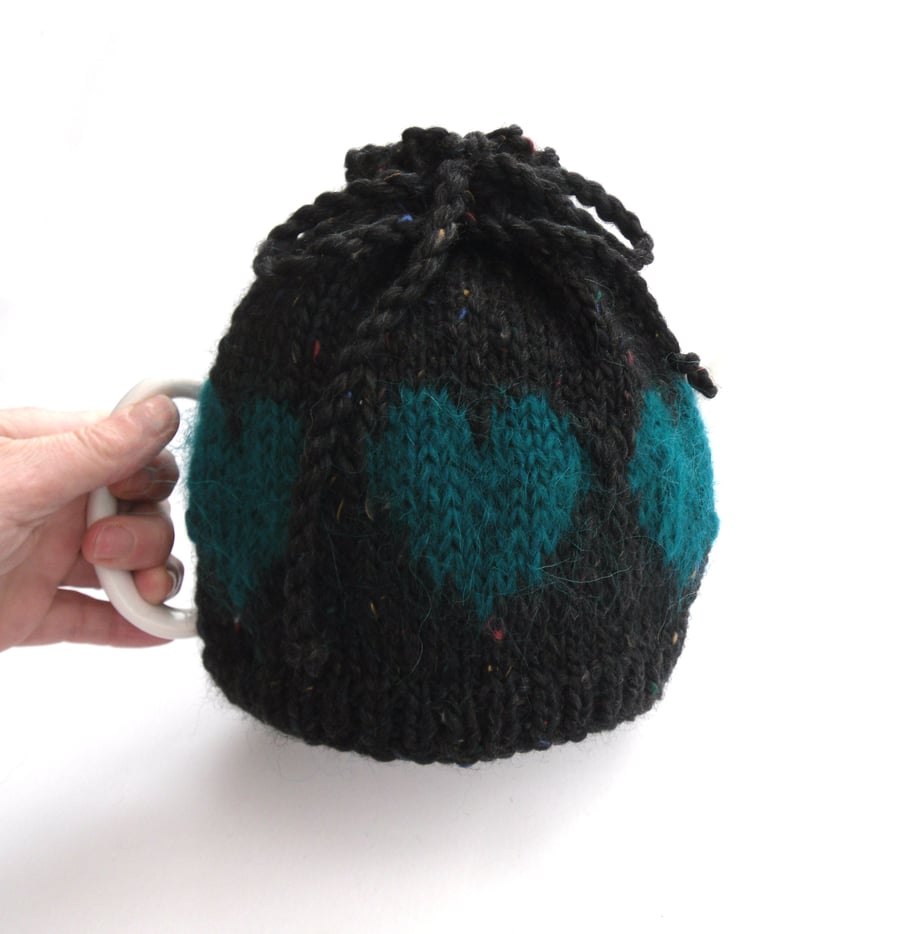 Goth gift - hand knit heart tea cosy SALE - Folksy
