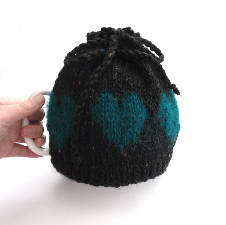 Goth gift - hand knit heart tea cosy SALE - Folksy