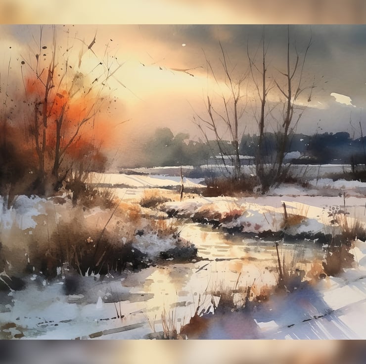 Winter Dawn Landscape Watercolor Print 5x7 - Tr... - Folksy