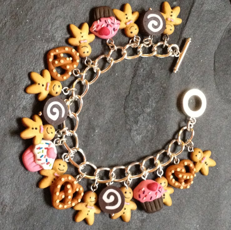 Kitsch Gingerbread Man Fimo Charm Bracelet: Ha... - Folksy