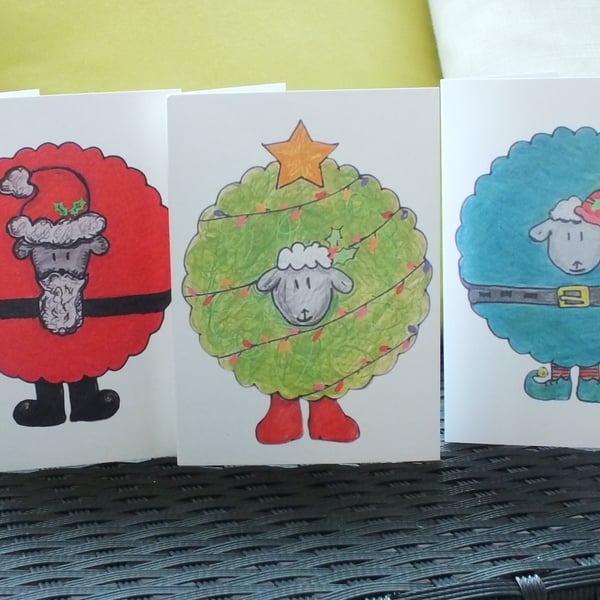 Christmas card, Santa Sheep, Elf Sheep, Christm... - Folksy