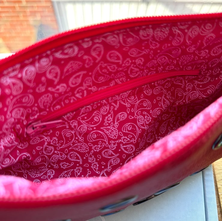 Shoulder bag in Red faux leather with eyelets a... - Folksy