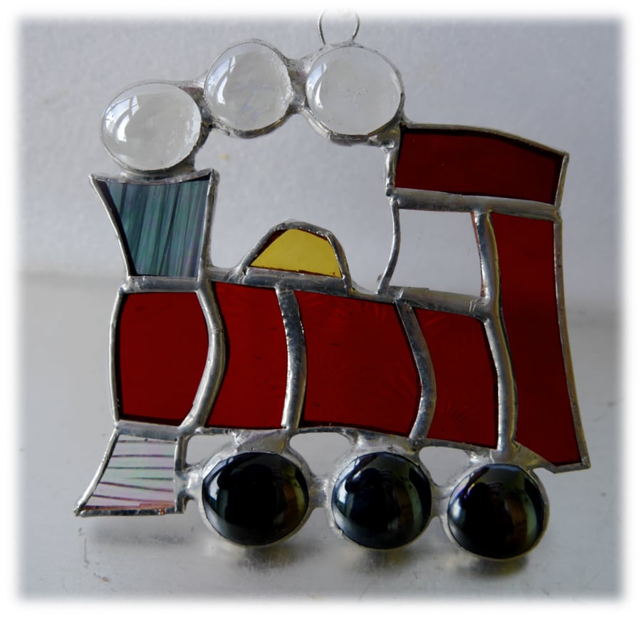 Steam Train Suncatcher Stained Glass Red Handma... - Folksy