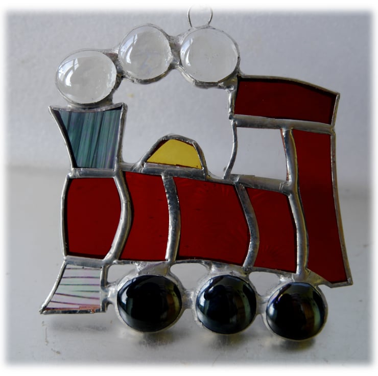 Steam Train Suncatcher Stained Glass Red Handma... - Folksy