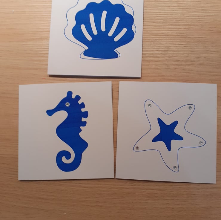 Set of 3 sea inspired blank cards. - Folksy