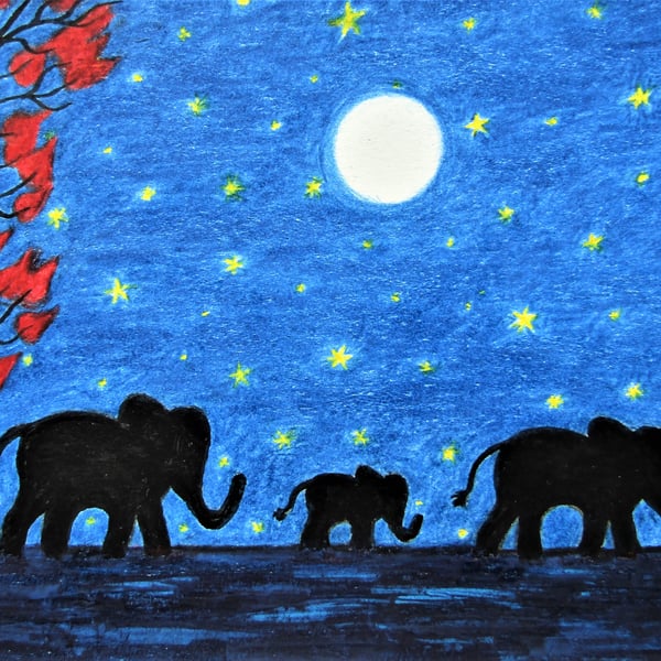 Elephants Card, Moon Stars Baby Elephant Card, ... - Folksy