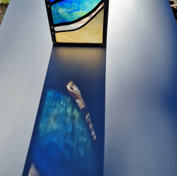 Stained glass beach study seascape in strong co... - Folksy