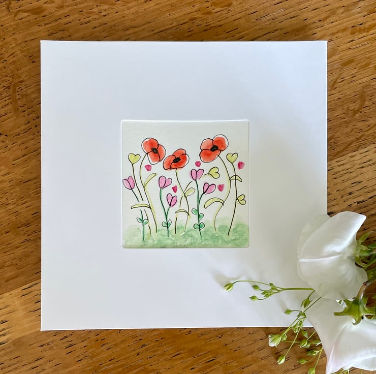 Card, hand painted poppy card watercolour &... - Folksy