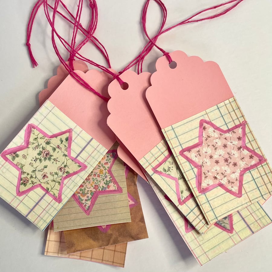 Gift tag - set of 4 hand pieced collage gift ta... - Folksy